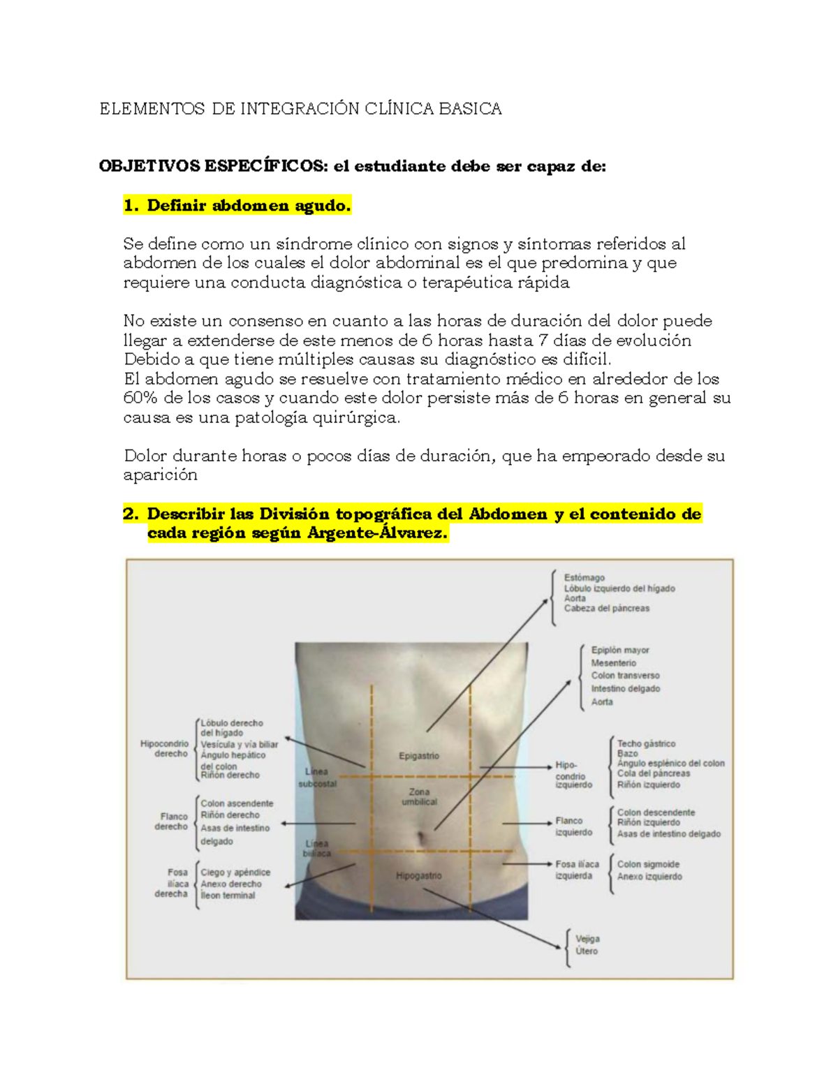 Dolor Abdominal Seminario - ELEMENTOS DE INTEGRACI”N CLÕNICA BASICA ...