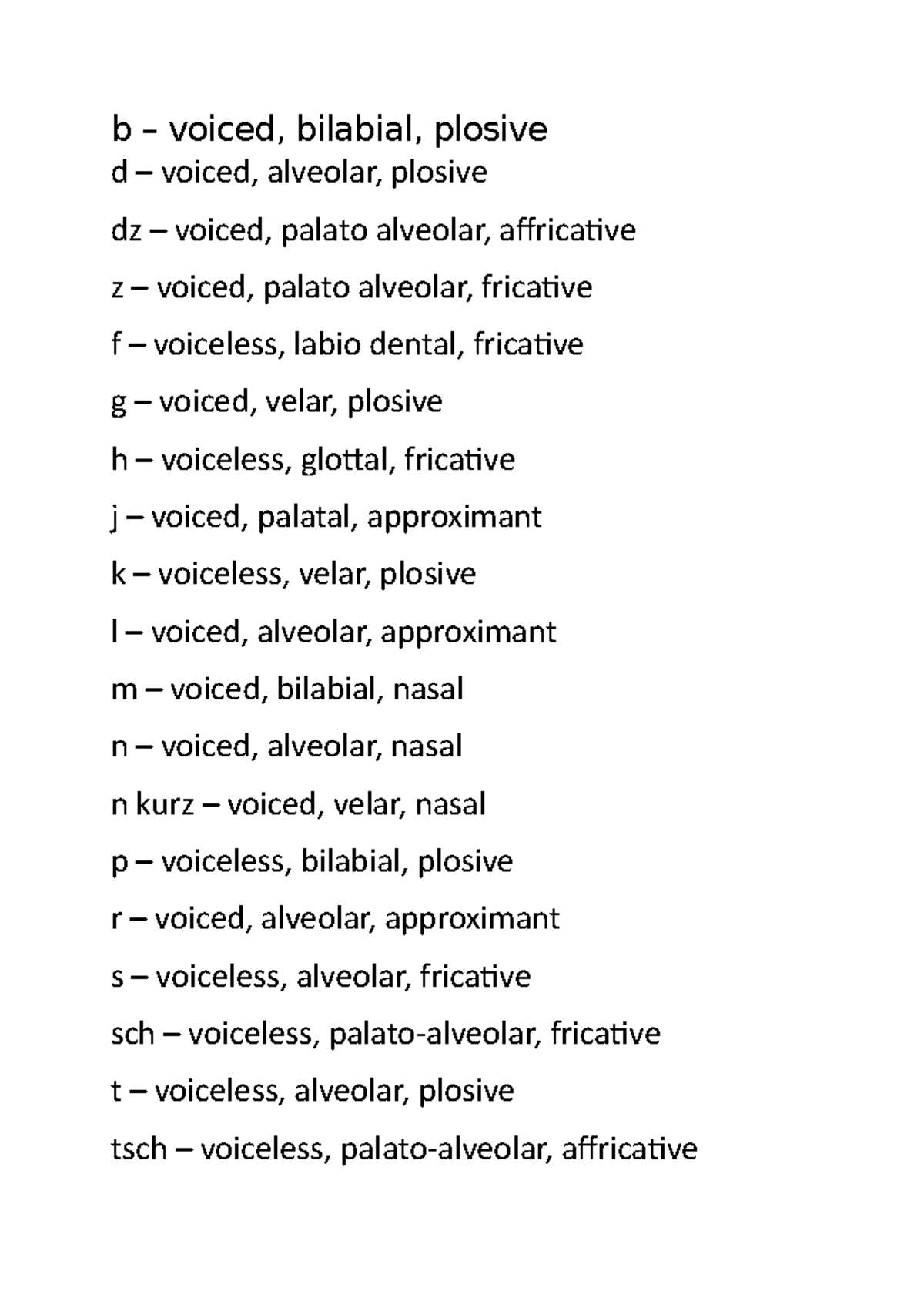 Articulation of vowels - b – voiced, bilabial, plosive d – voiced ...