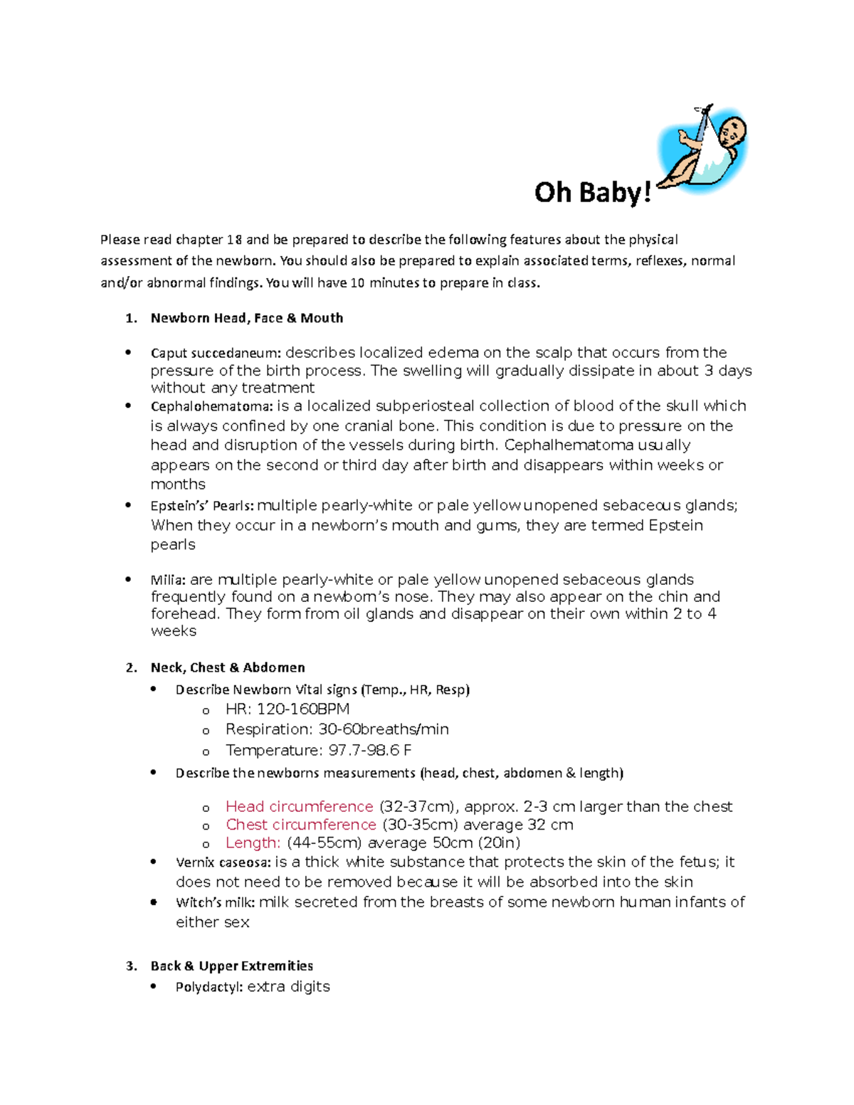 Oh Baby Assignment 1 - Oh Baby! Please read chapter 18 and be prepared ...