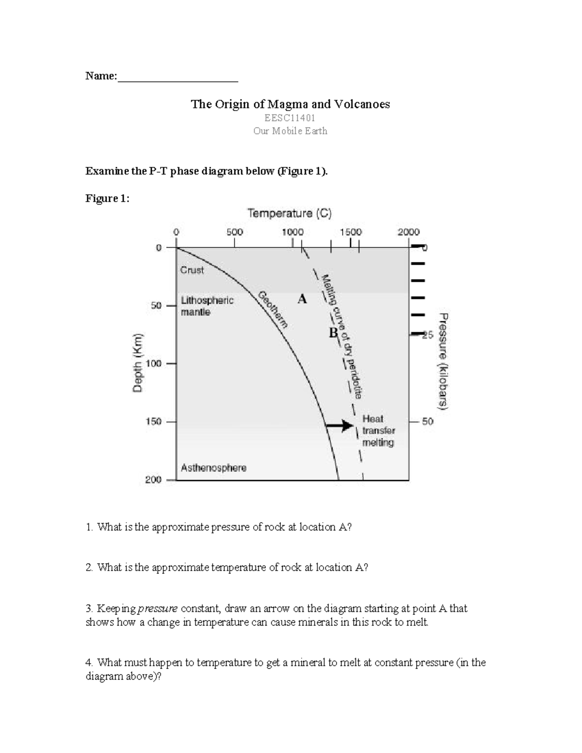 The Origin of Magma and Volcanoes - Name:_____________________ The ...