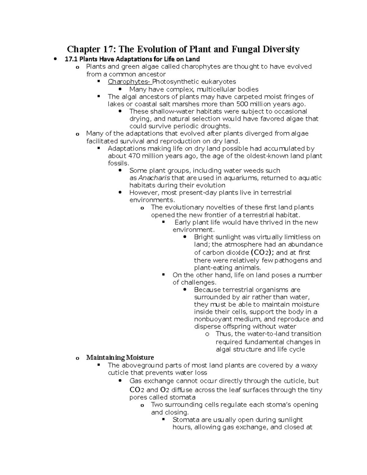 Chapter 17 Biology - Chapter 17: The Evolution of Plant and Fungal ...