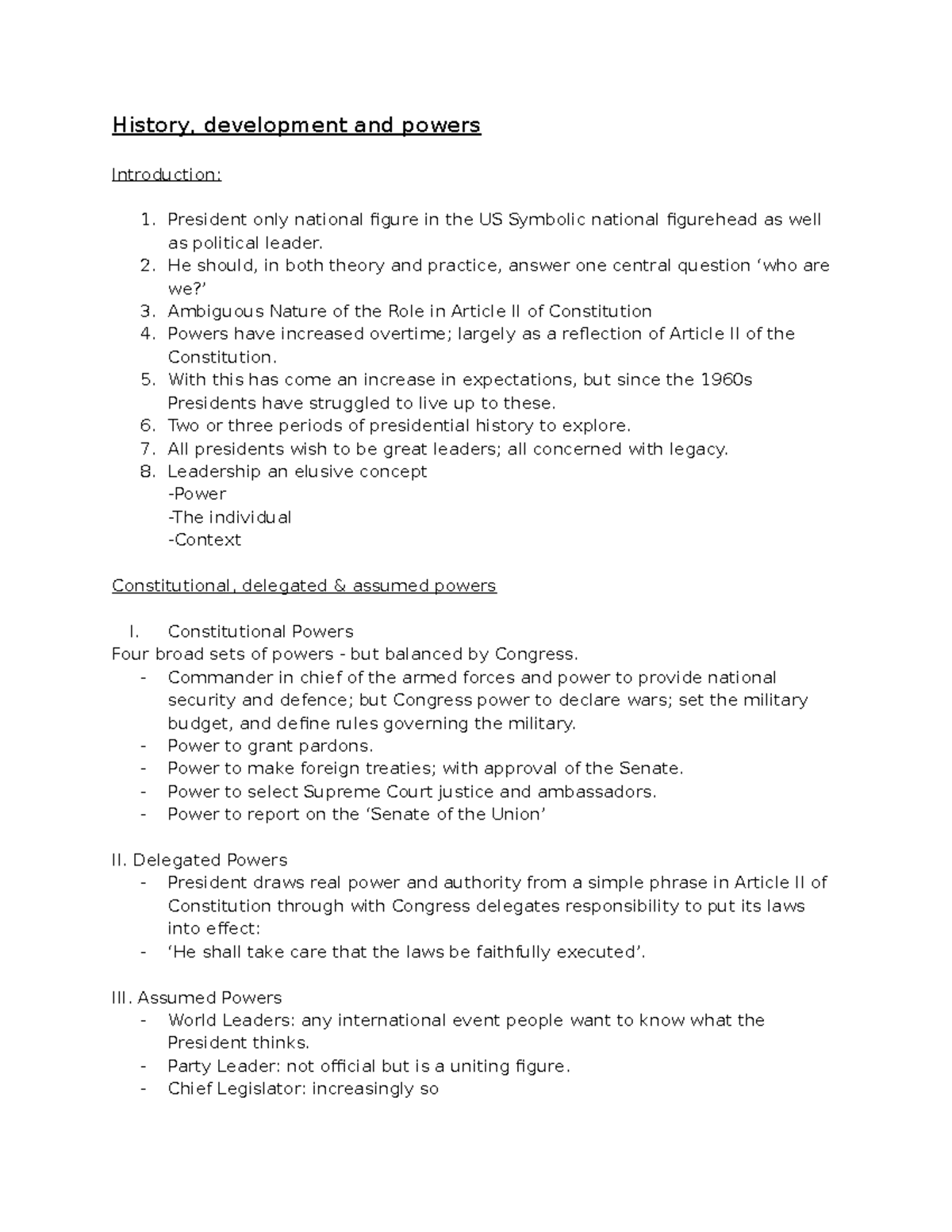 Presidency Lecture 10 - History, development and powers Introduction: 1 ...