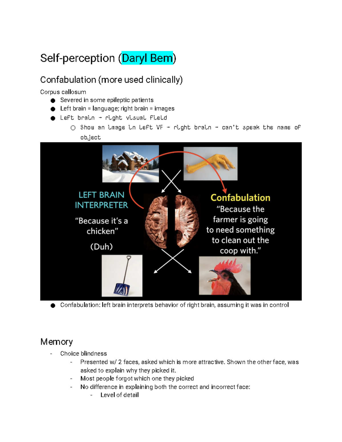 Self-perception - Shown the other face, was asked to explain why they ...