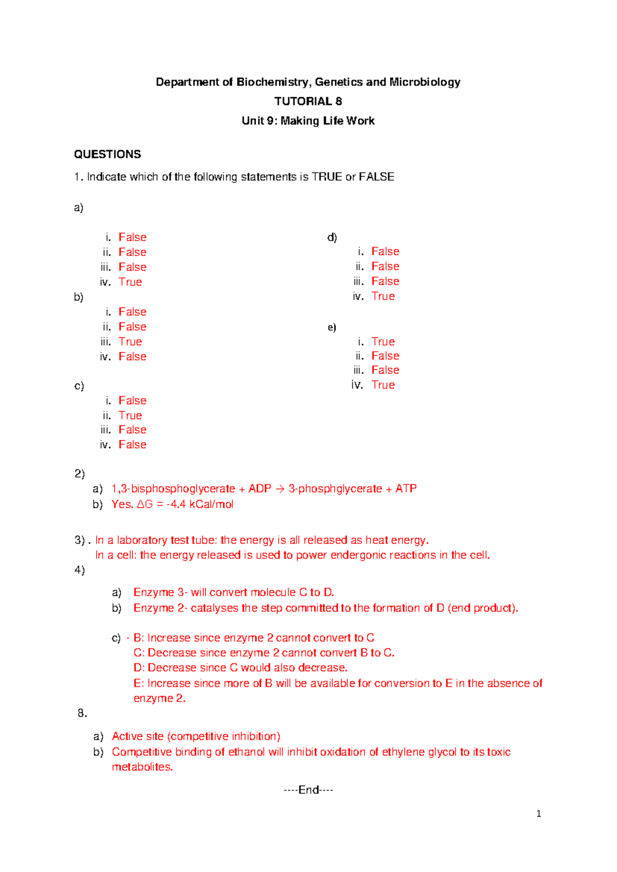 Tutorial 8 MEMO 2024 - 1 Department of Biochemistry, Genetics and Microbiology TUTORIAL 8 Unit 9 ...