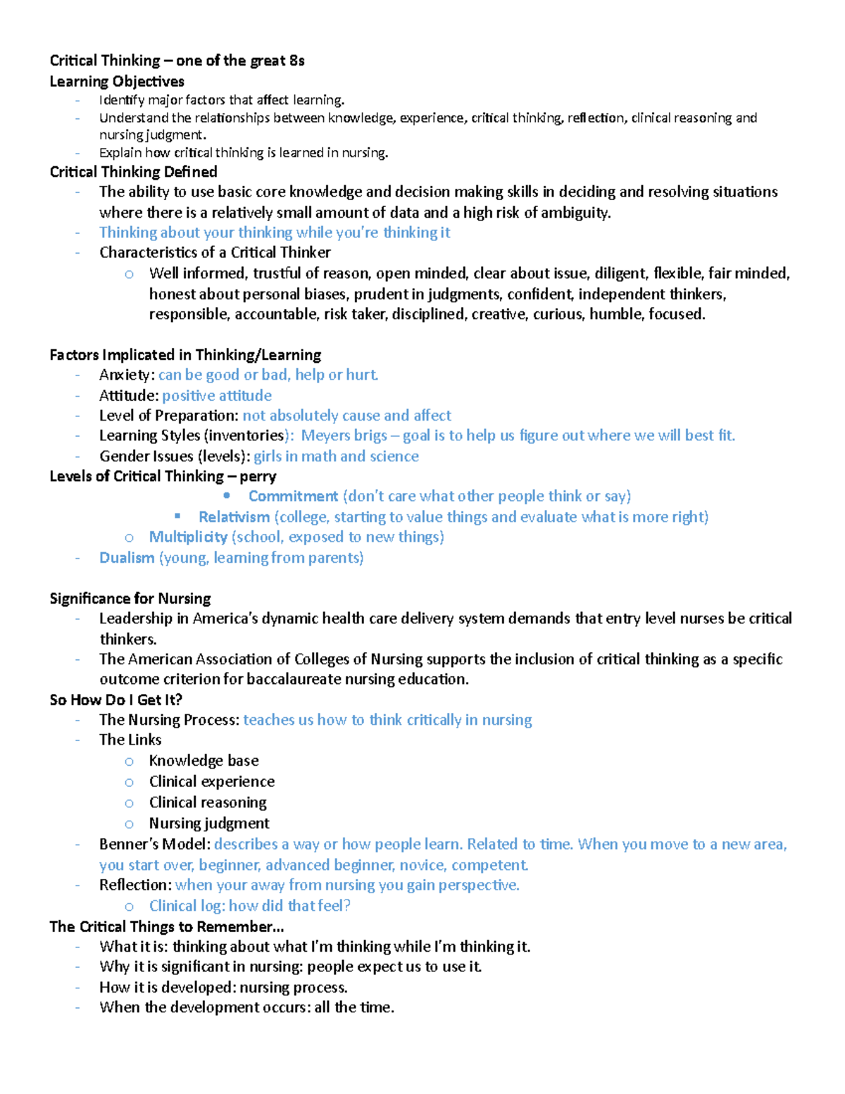 Critical Thinking notes - Critical Thinking – one of the great 8s ...