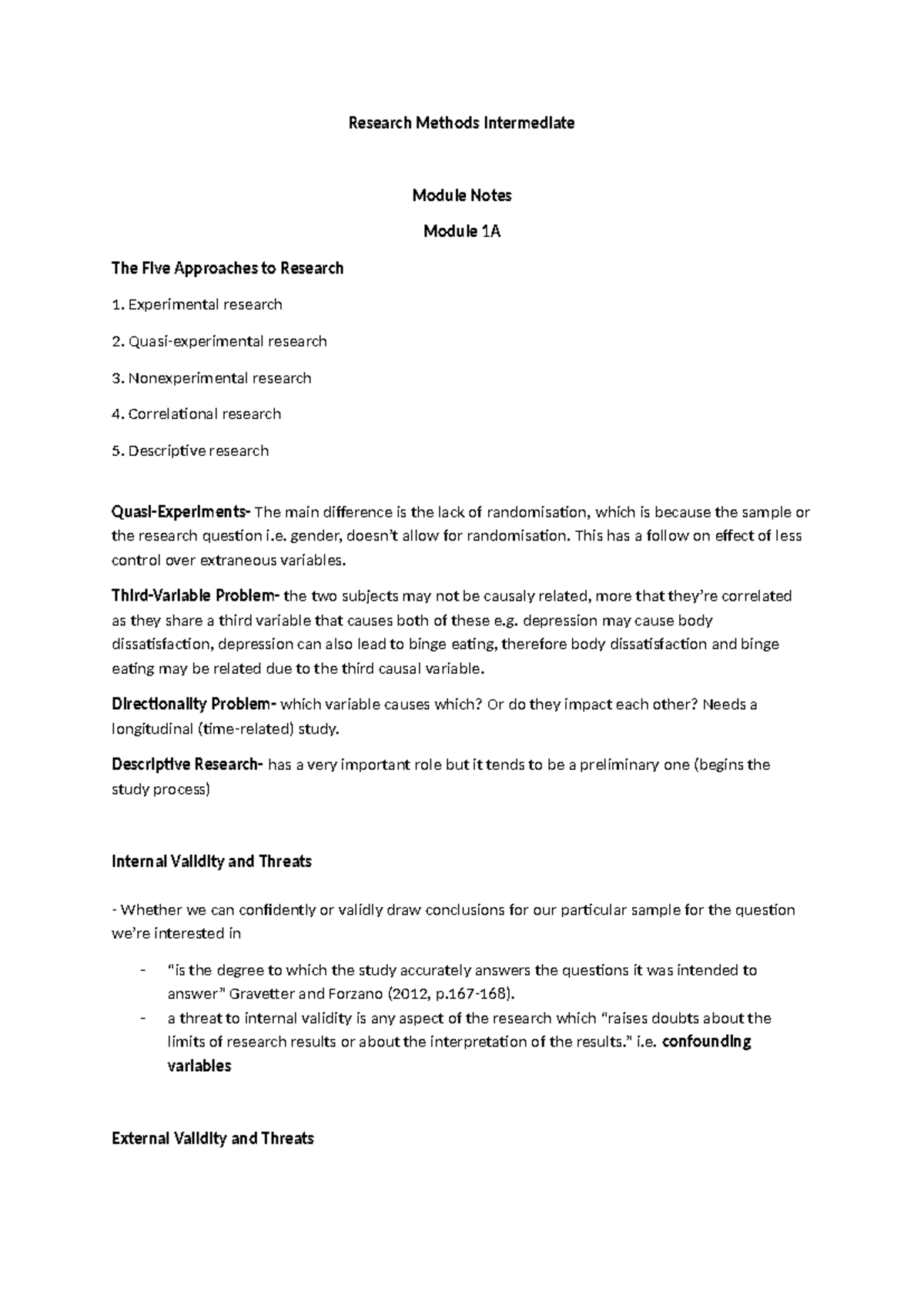 Module Notes Week 1-3 - Research Methods Intermediate Module Notes ...