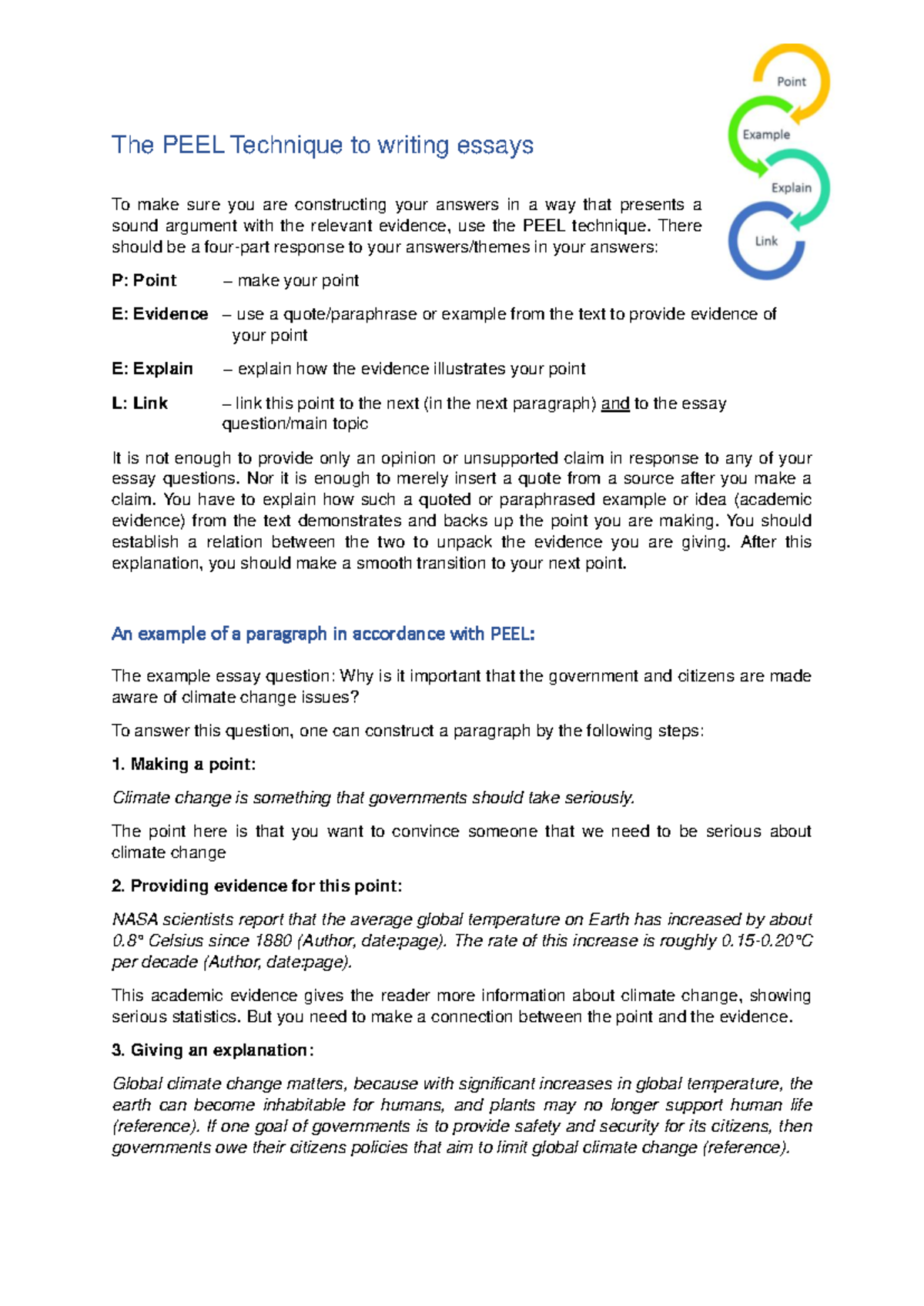 The PEEL Technique to writing essays - There should be a four-part ...