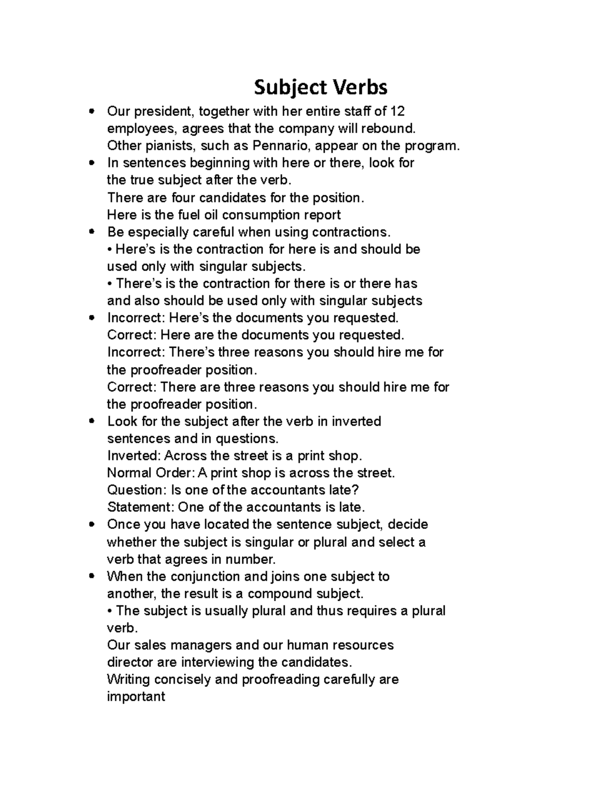 Subject Verbs - Subject Verbs Our president, together with her entire ...