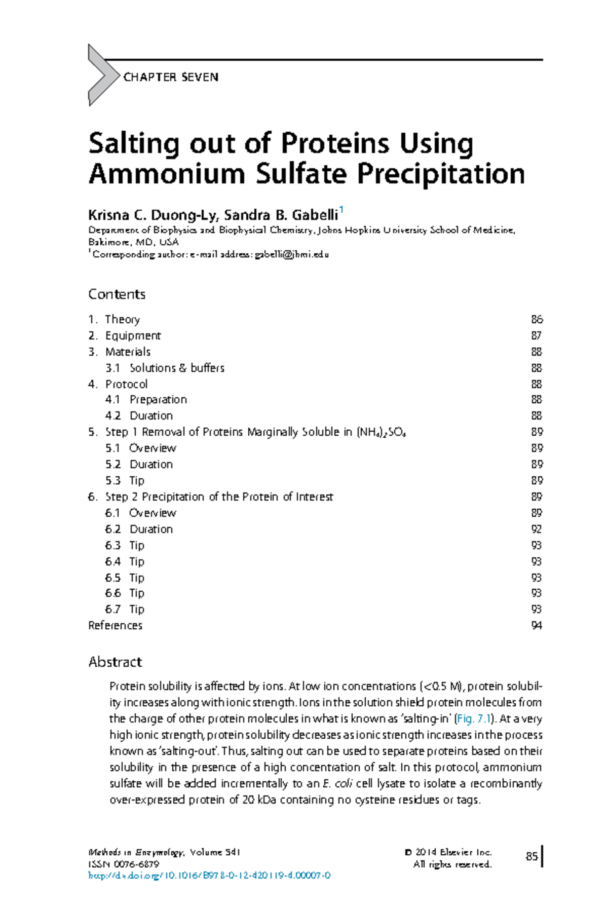 Ammoniumsulfateprecipitation - CHAPTER SEVEN Salting out of Proteins ...