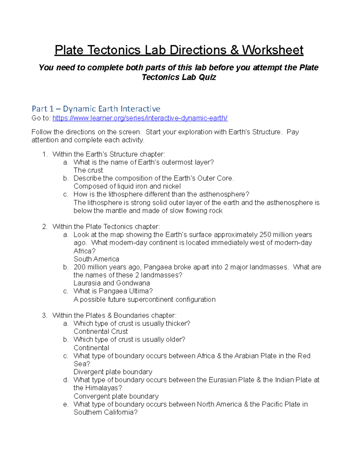 Plate Tectonics Lab Directions - SCIN 100 - Ivy Tech - Studocu