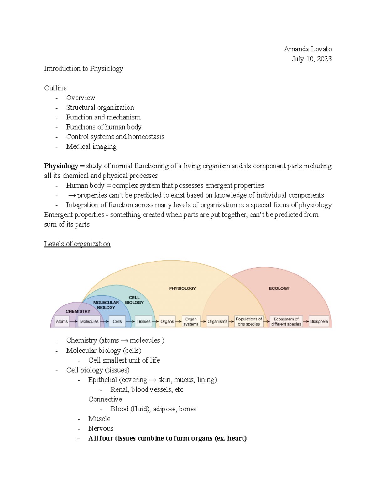 7/10 lecture notes: intro to physio - Amanda Lovato July 10, 2023 ...