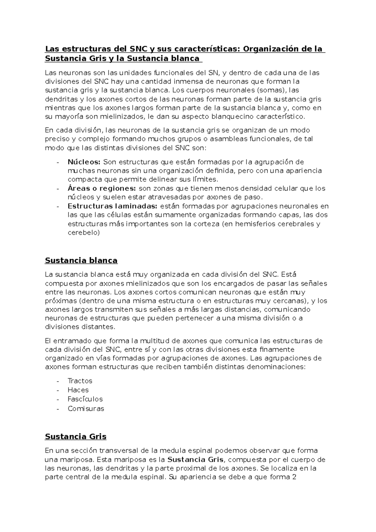 Las estructuras del SNC y sus características - Las estructuras del SNC ...