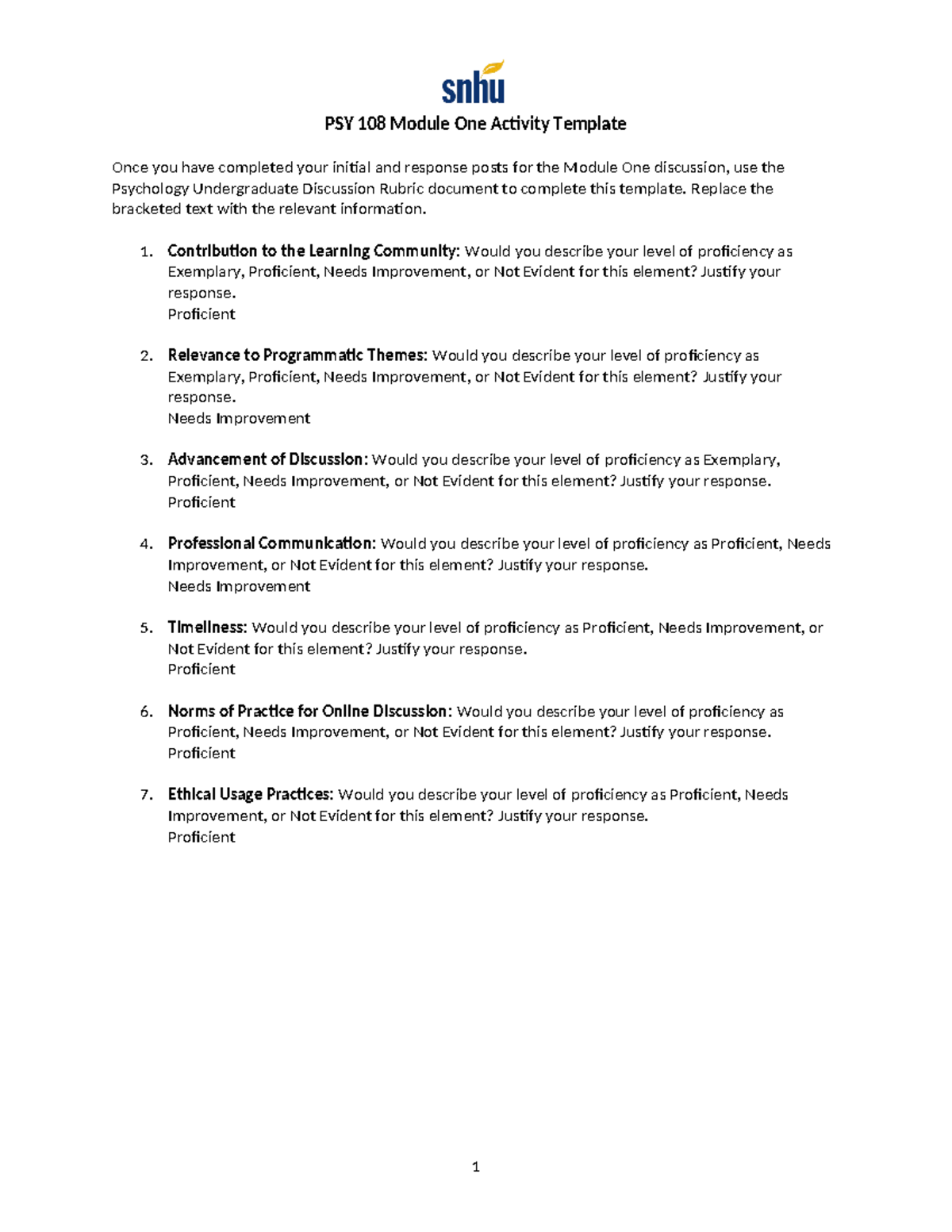 PSY 108 Module One Activity Template - PSY 108 Module One Activity ...
