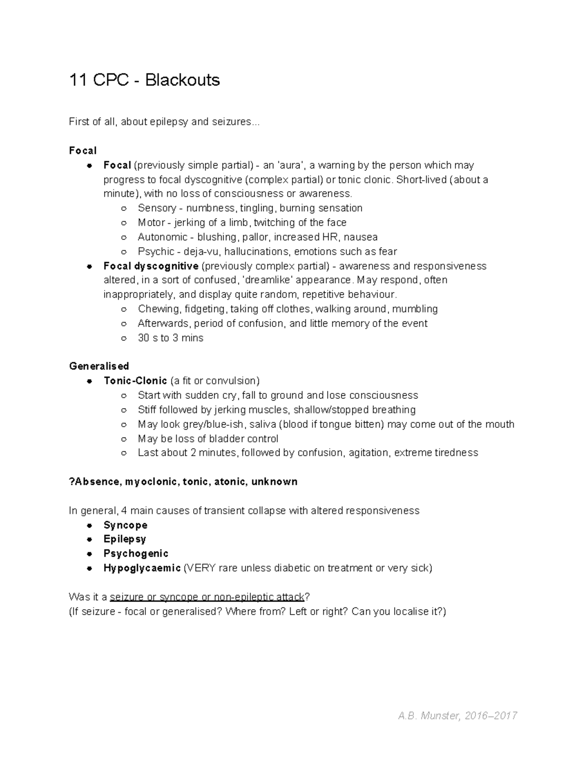 11 CPC - Blackouts - 11 CPC - Blackouts First of all, about epilepsy ...