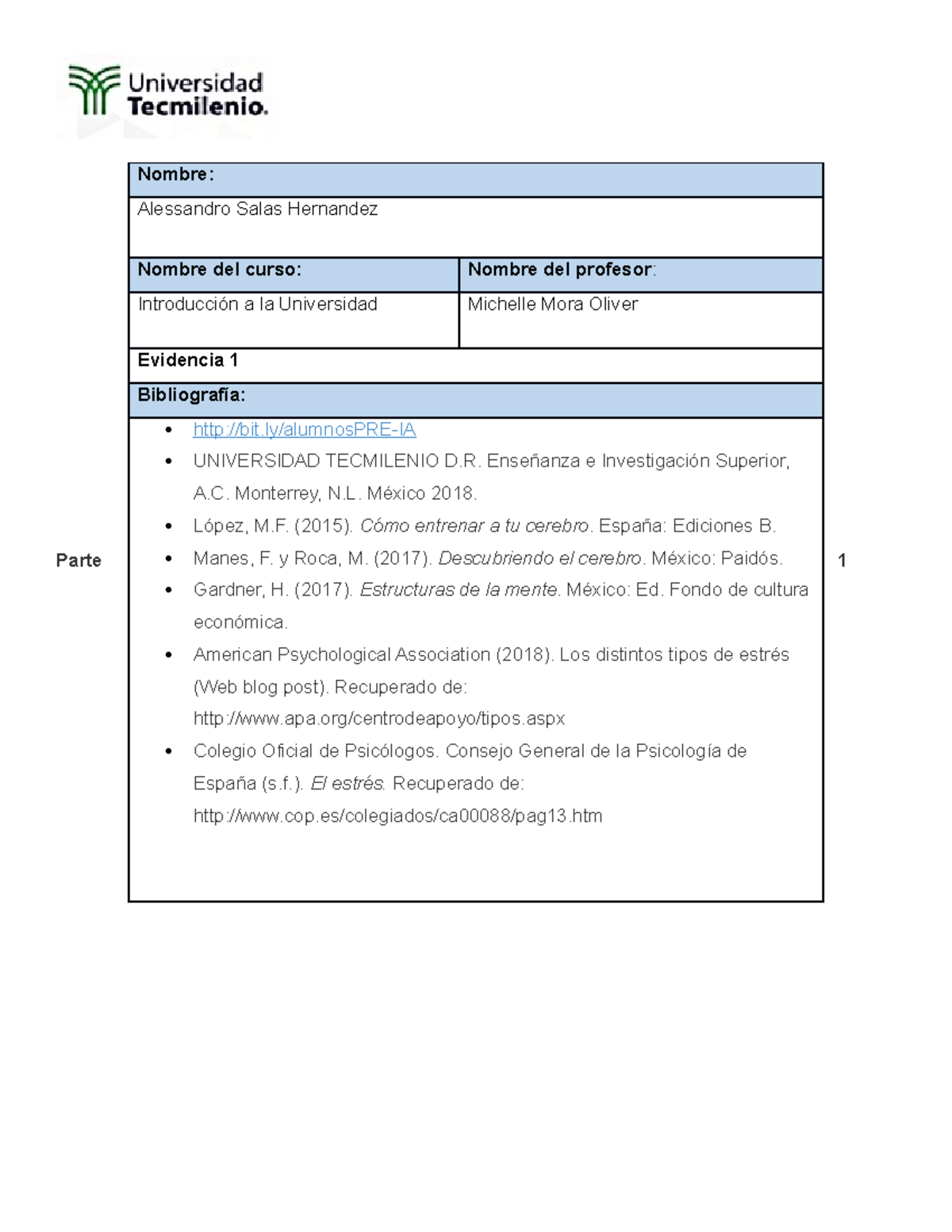 Evidencia 1 - sfwf - Parte 1 Nombre: Alessandro Salas Hernandez Nombre ...