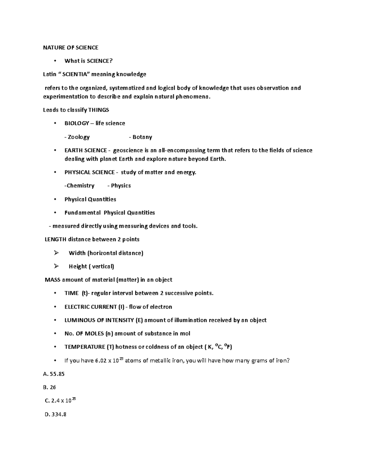 Physical Science Rerview - NATURE OF SCIENCE What is SCIENCE? Latin ...