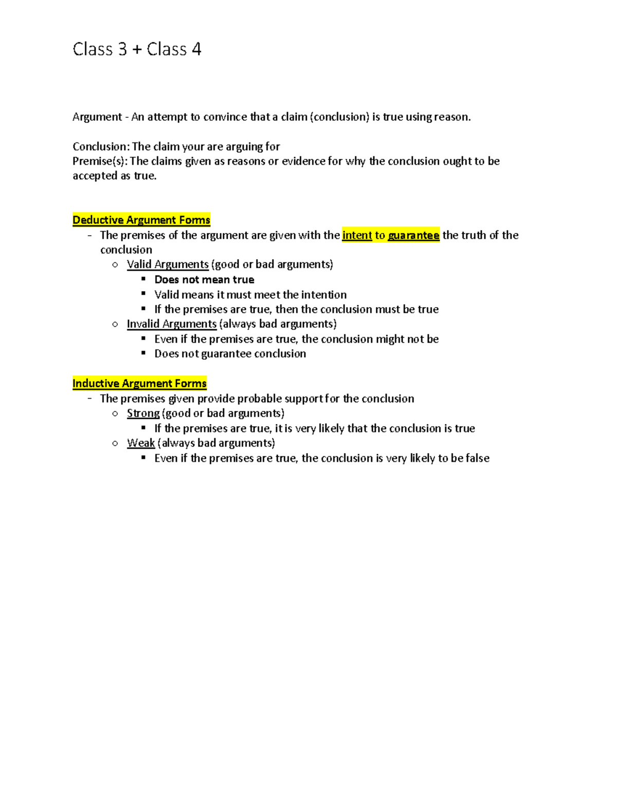 Class 3 and 4 - Argument - An attempt to convince that a claim ...