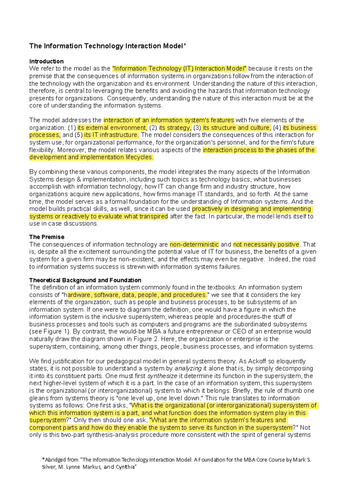 IT Interaction Model Revised 2023 - *Abridged from “The Information ...