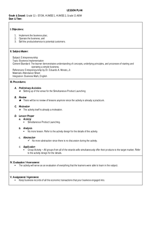 TLE(Kitchen Utensils) - DETAILED LESSON PLAN In TLE GRADE 8 I ...