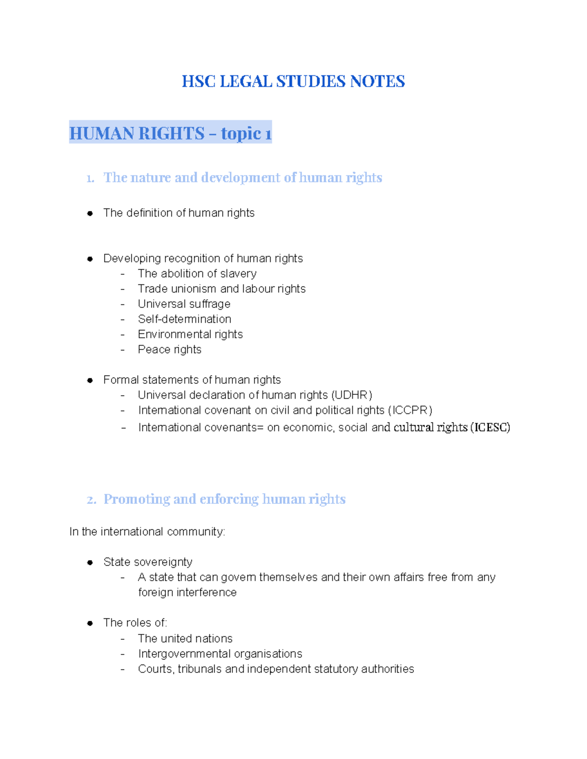 human rights HSC notes - legal studies - Studocu