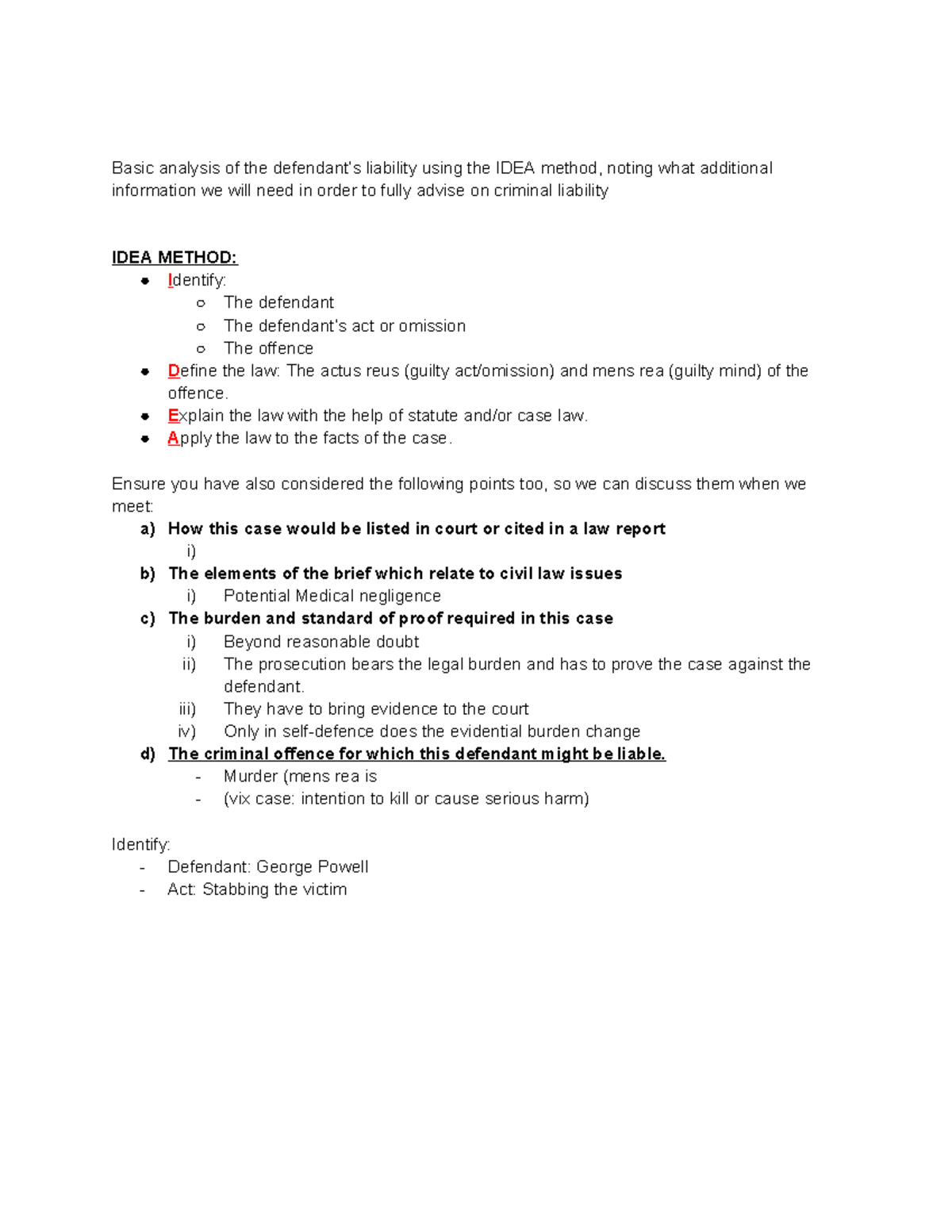 Apply TASK workshop 1 - Basic analysis of the defendant’s liability ...