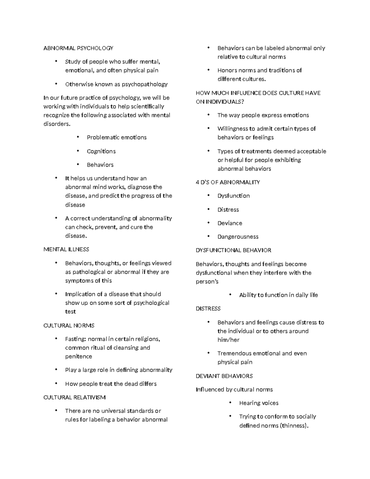 Abnormal Psychology - ABNORMAL PSYCHOLOGY Study of people who suffer ...
