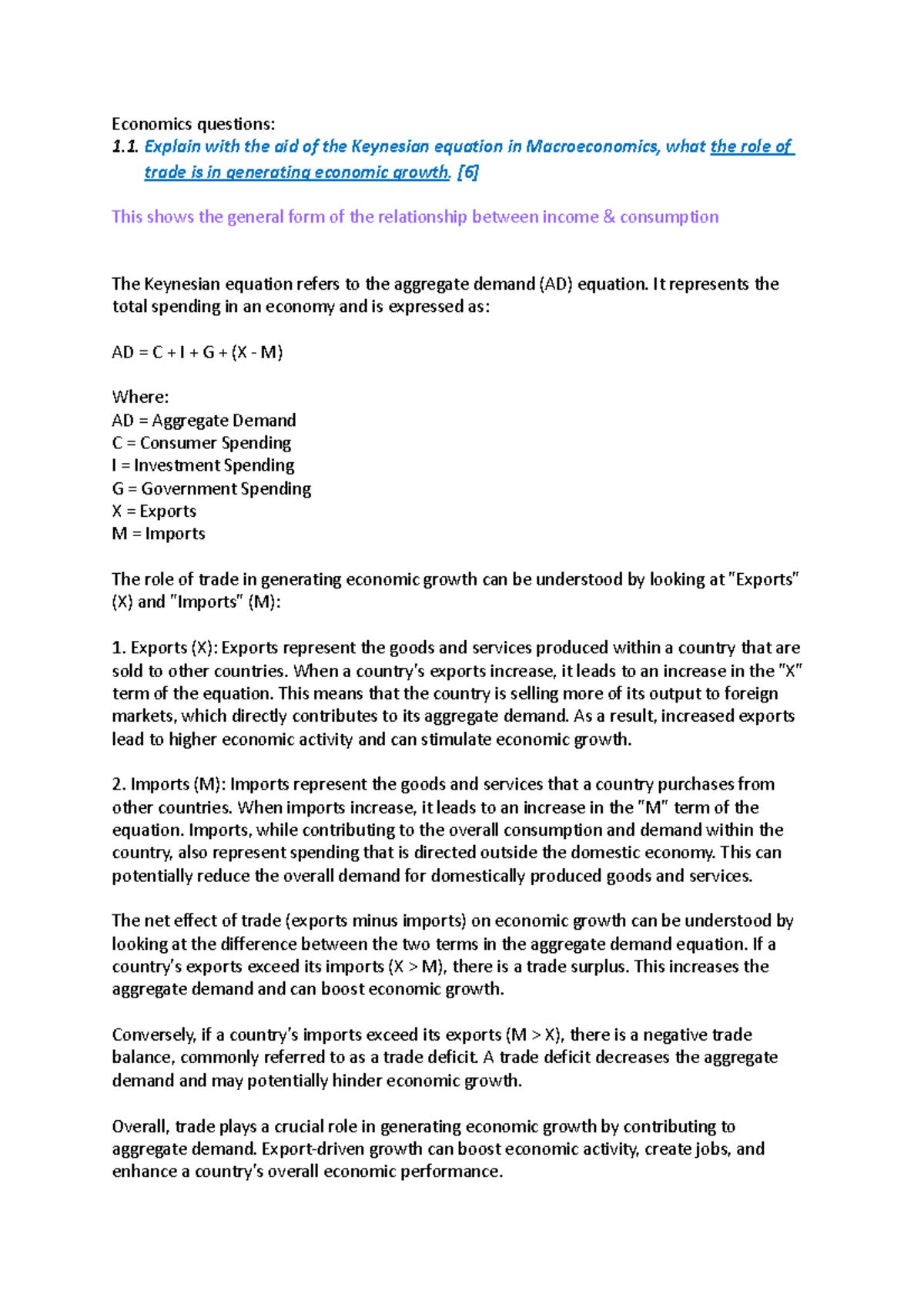 Economics test question preparation - Economics questions: 1. Explain ...