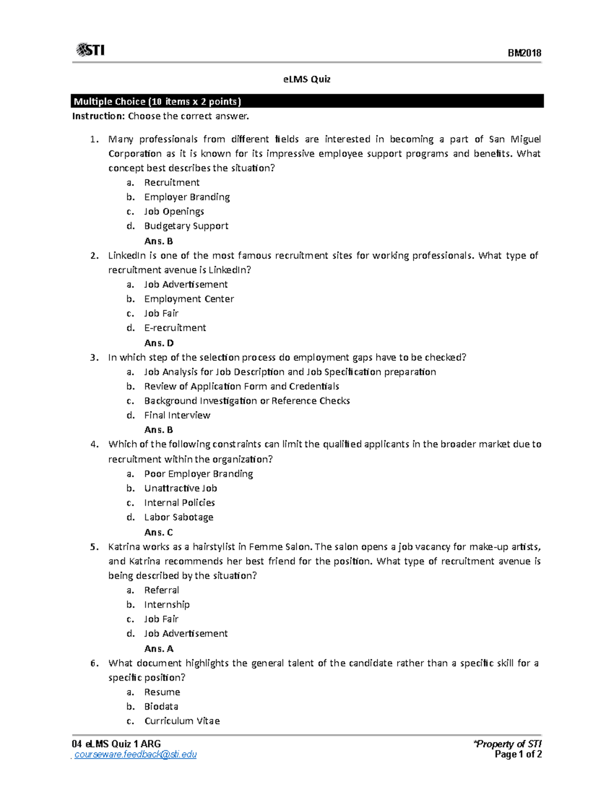 04 E Lms Quiz 1 Gp Bm 04 Elms Quiz 1 Arg Coursewaresti Property Of Sti Page 1 Of 2 Elms Quiz 5853