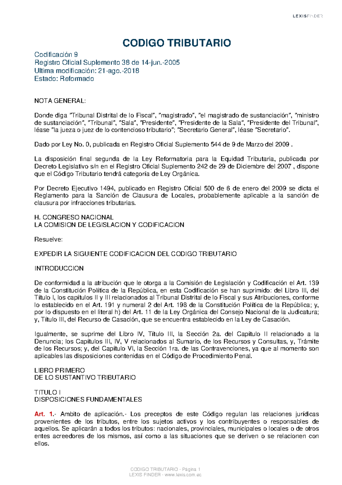 Codigo Tributario - Códigos actuales - CODIGO TRIBUTARIO Codificación 9 ...