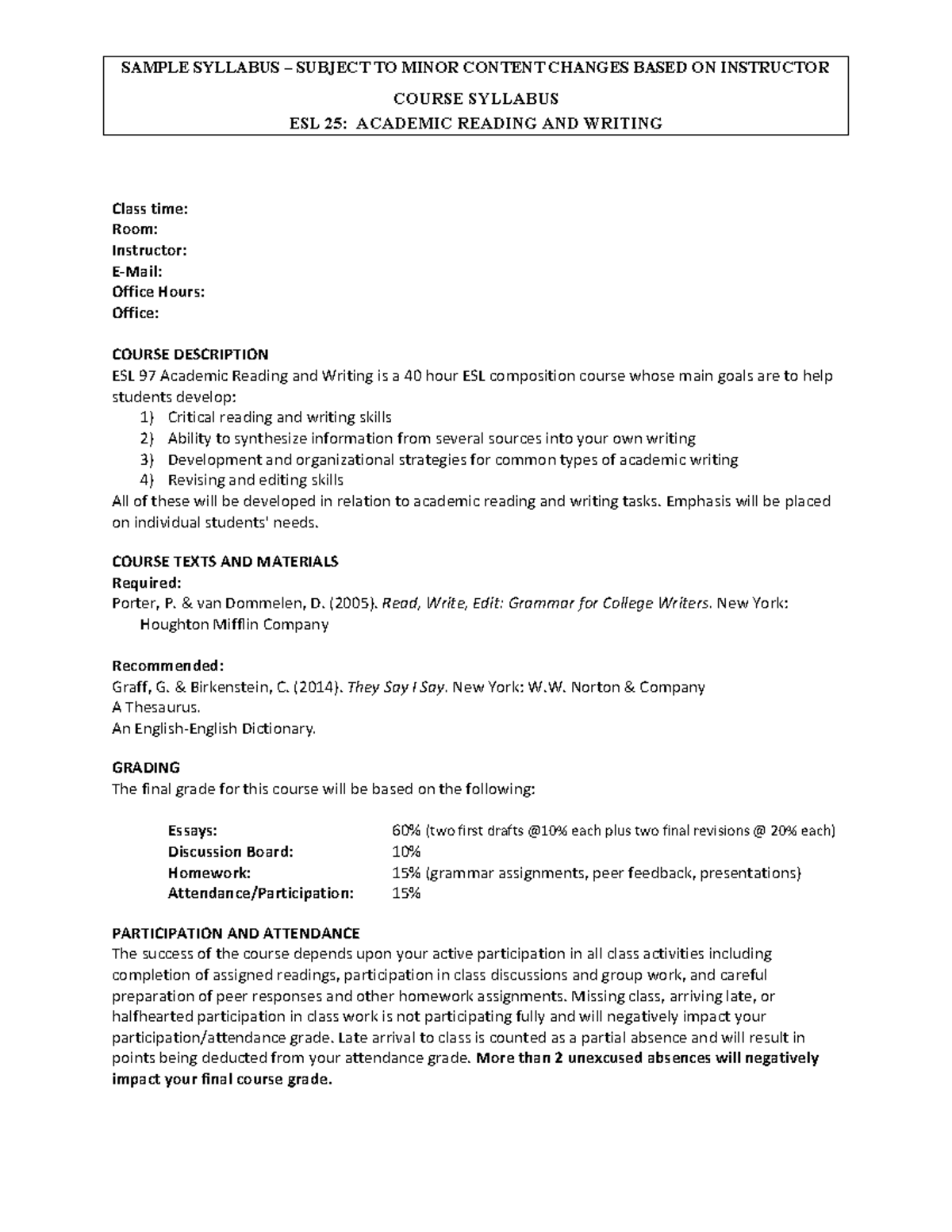De cuong HP Doc Viet English - Sample-Syllabus-ESL-25-Academic-Reading ...