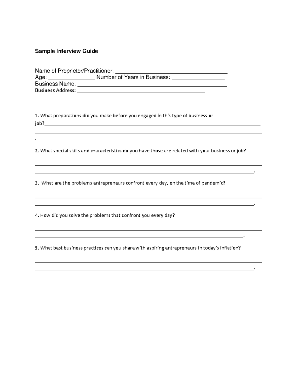 Sample-Interview-Guide - Sample Interview Guide Name of Proprietor ...