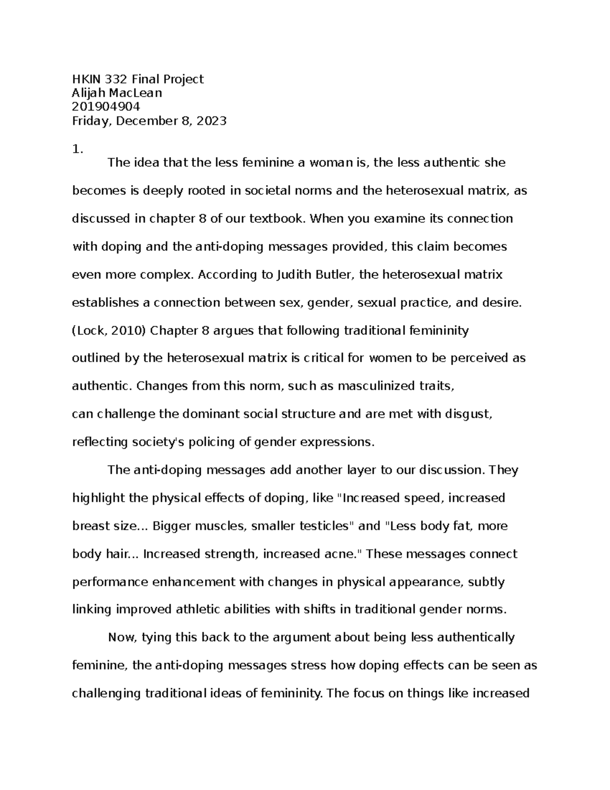 HKIN 332 Final Project - HKIN 332 Final Project Alijah MacLean ...