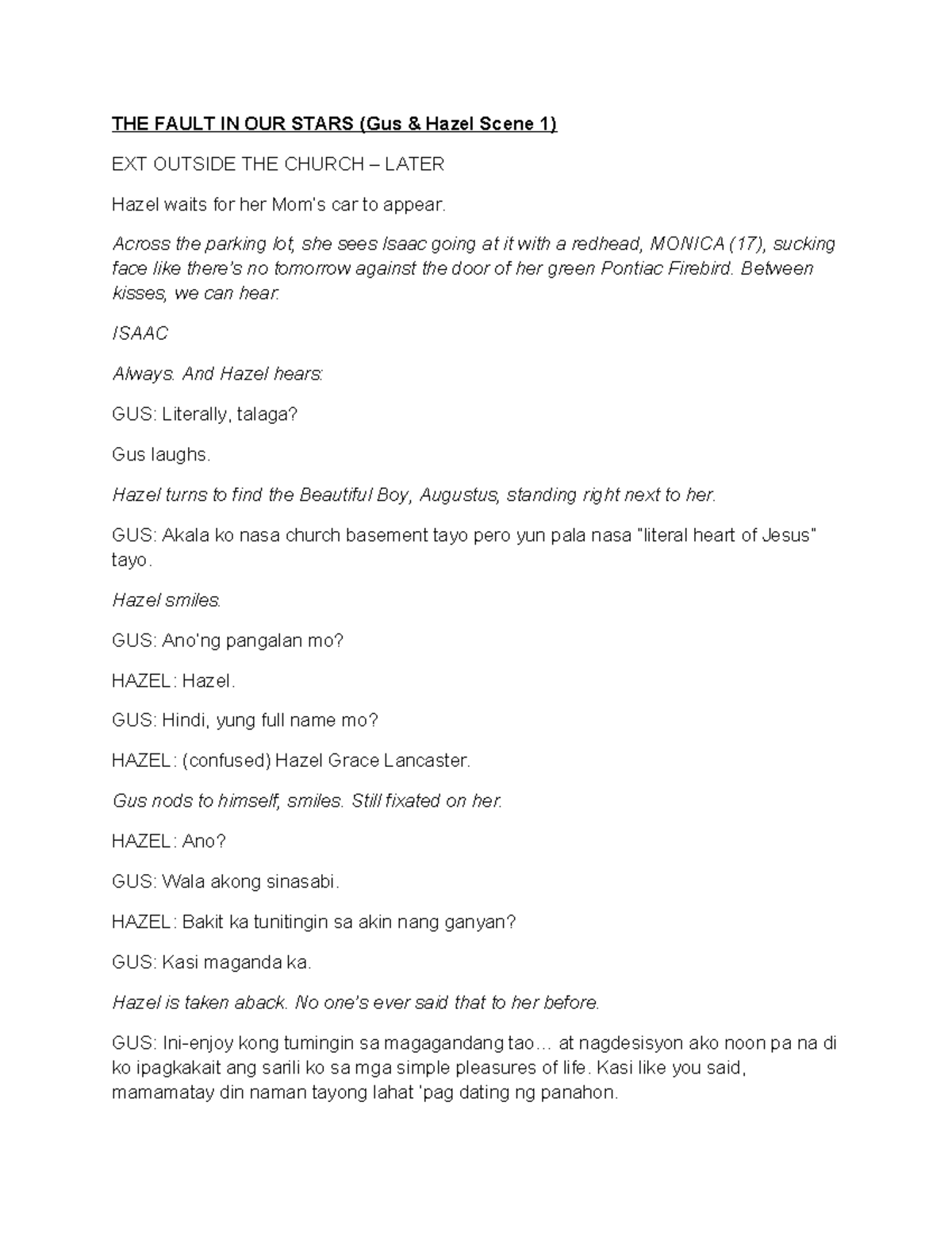 THE Fault IN OUR Stars Outside Church scene Gus Hazel Tagalog - THE ...