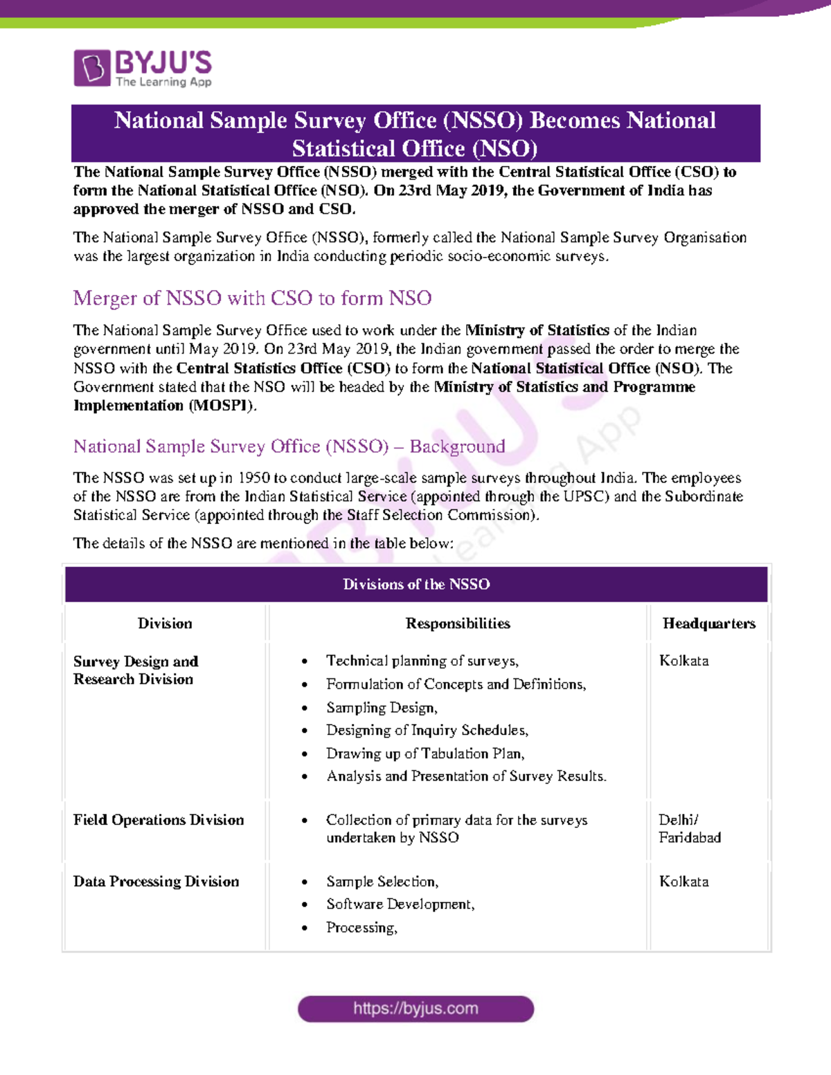 NSSO CSO and NSO UPSC Notes - National Sample Survey Office (NSSO ...