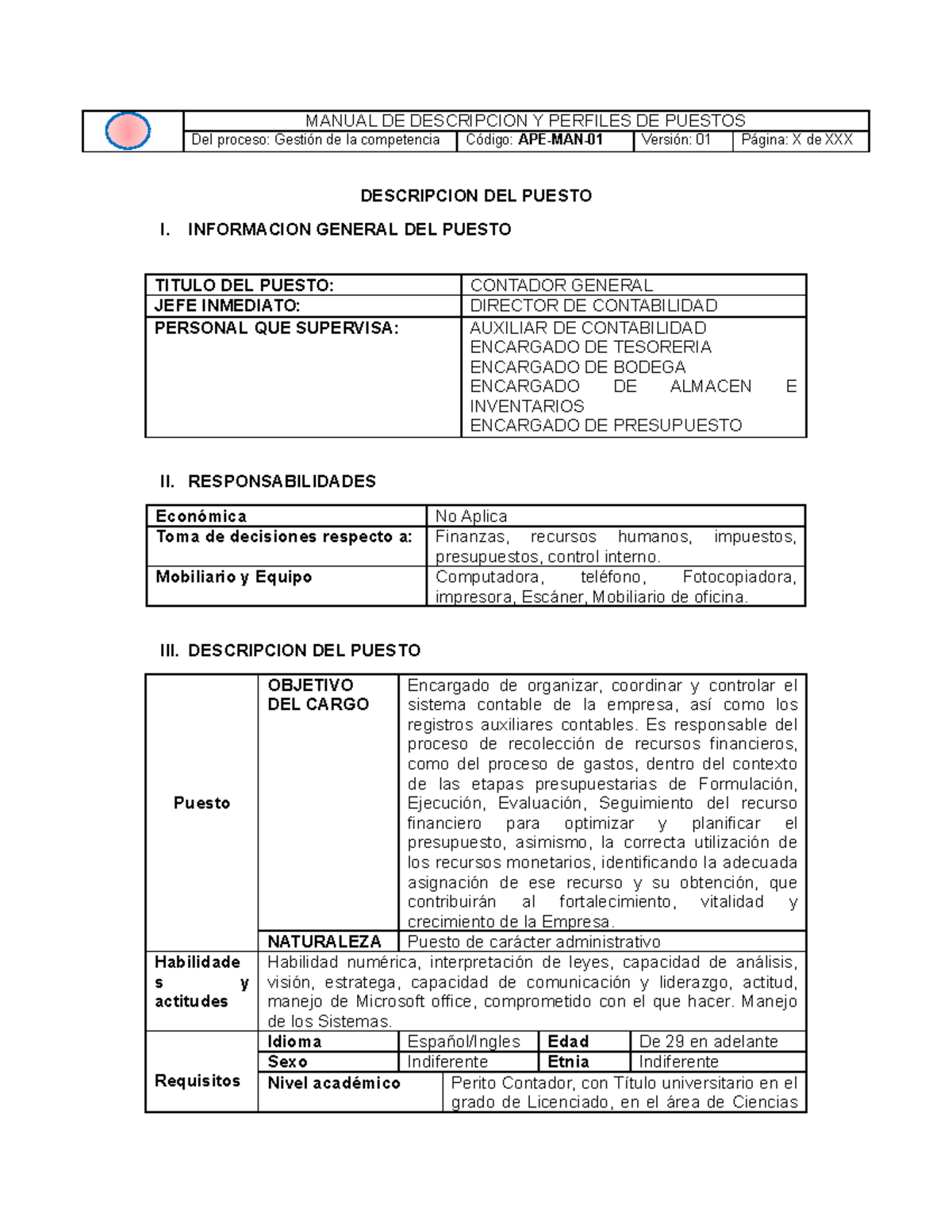 Manual DE Descripcion Y Perfiles DE Puesto 1 - MANUAL DE DESCRIPCION Y ...