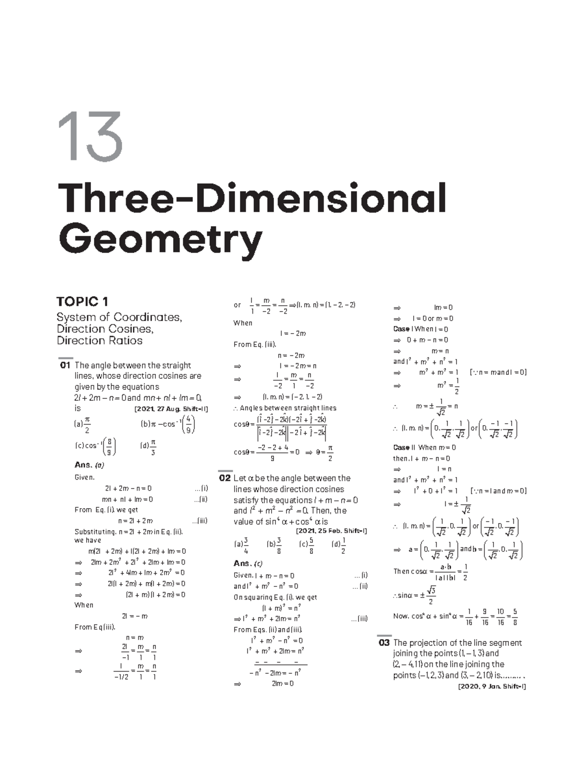 13. Three-Dimensional Geometry - 01 The angle between the straight ...