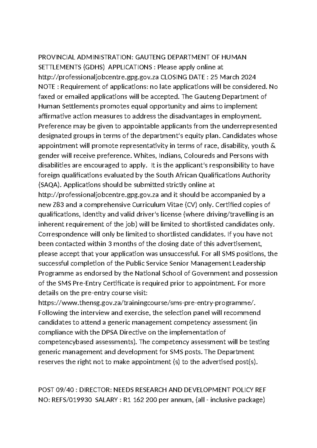 Research posts - N/A - PROVINCIAL ADMINISTRATION: GAUTENG DEPARTMENT OF ...