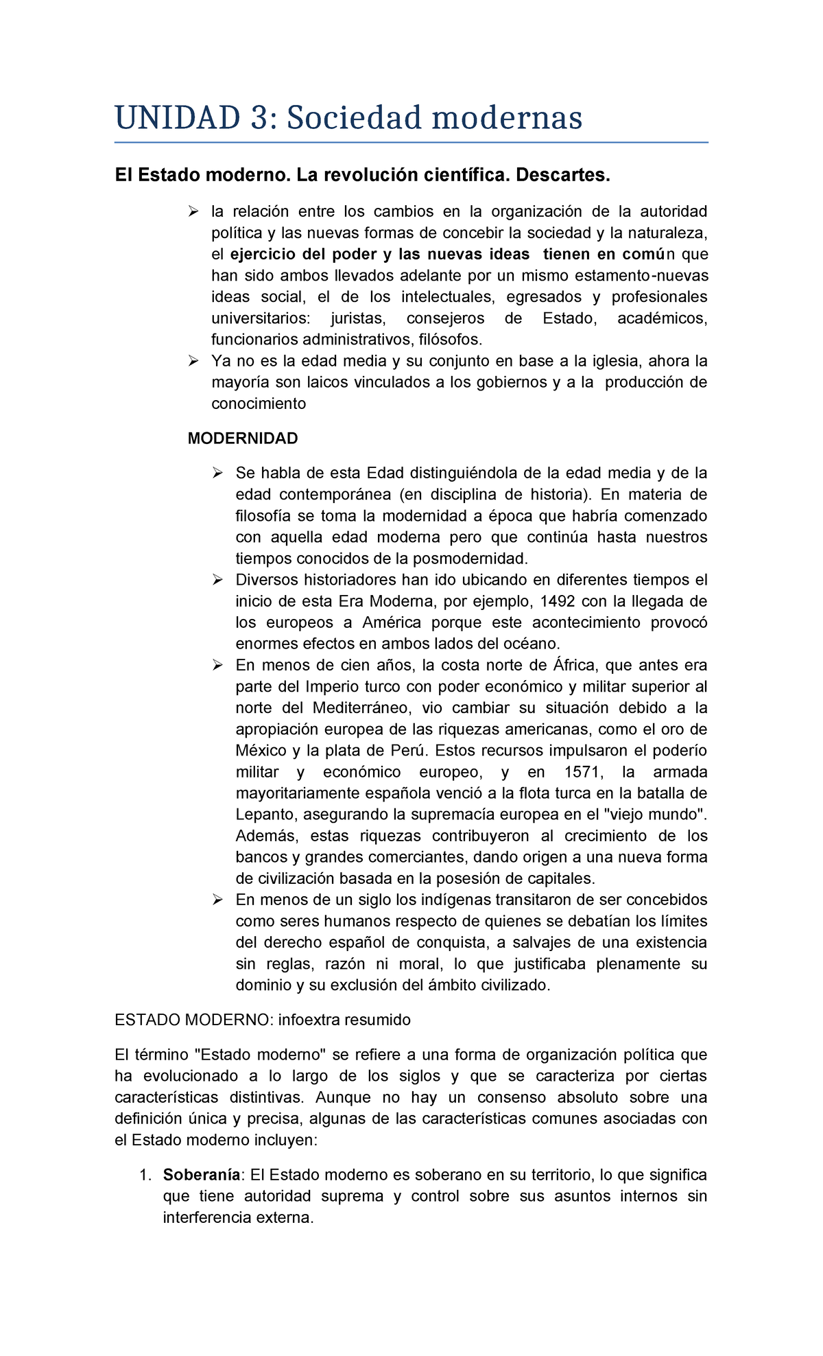 Unidad 3 - es todo - UNIDAD 3: Sociedad modernas El Estado moderno. La ...
