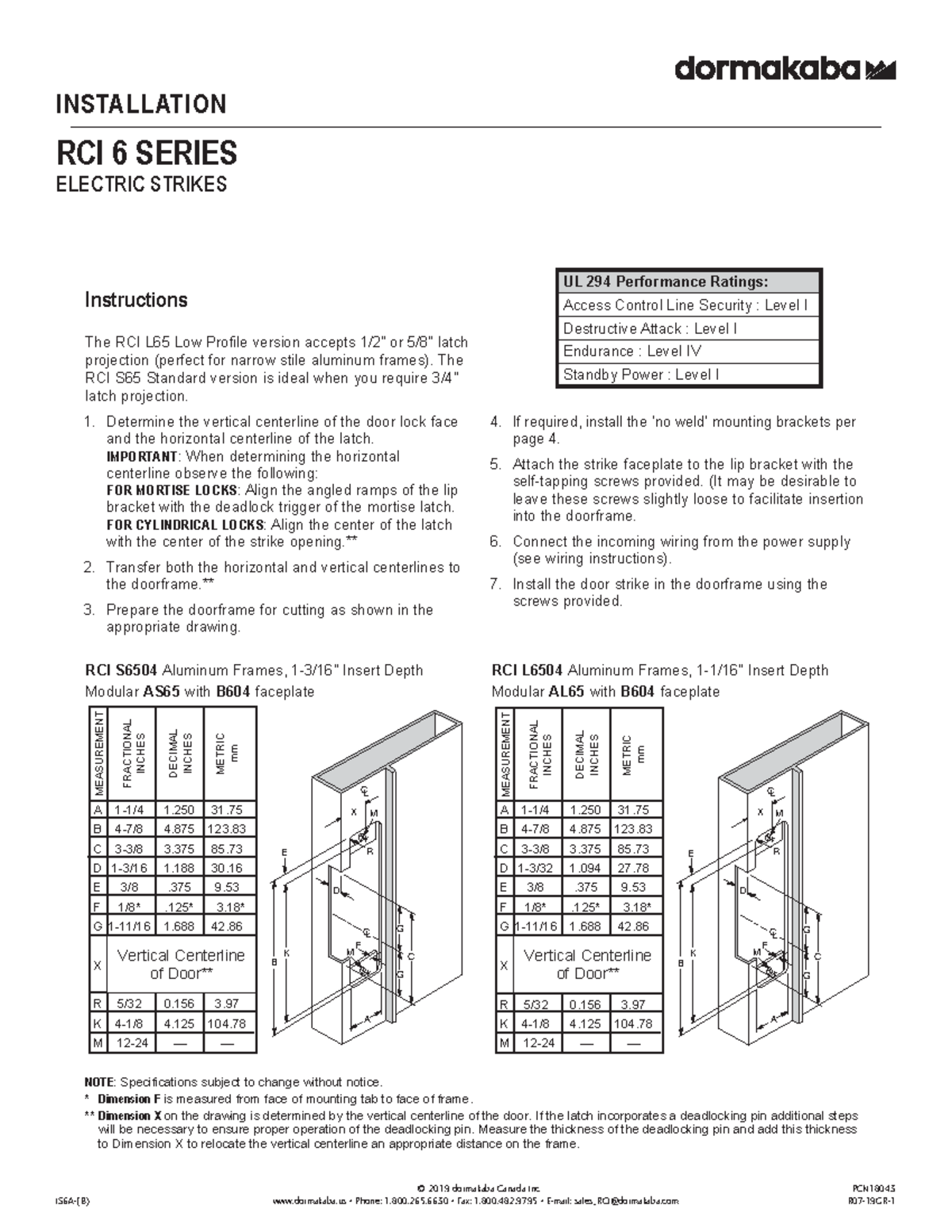 Upload RU-S65U9 Assembly Instructions - INSTALLATION RCI 6 SERIES ELECTRIC STRIKES © 2019 ...