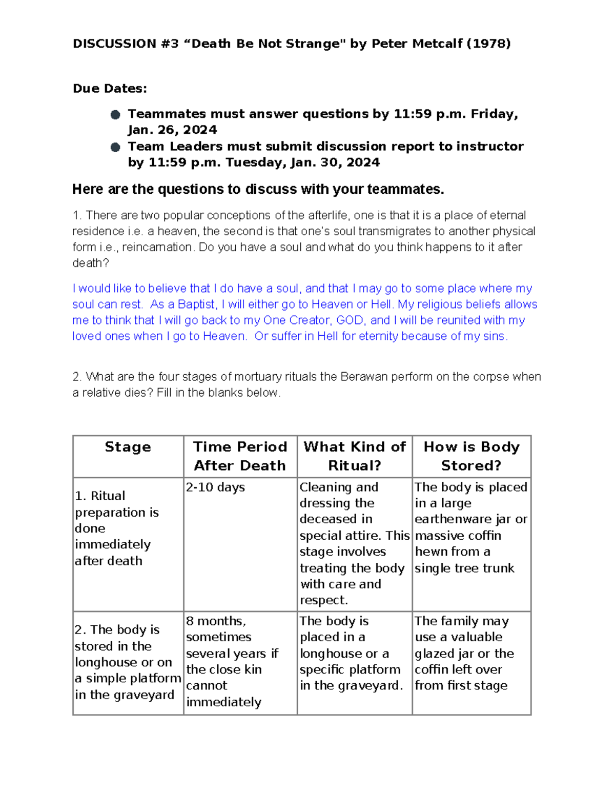 SP24 Wk3 Anthropology DQ#3 Team 5 - DISCUSSION #3 “Death Be Not Strange ...