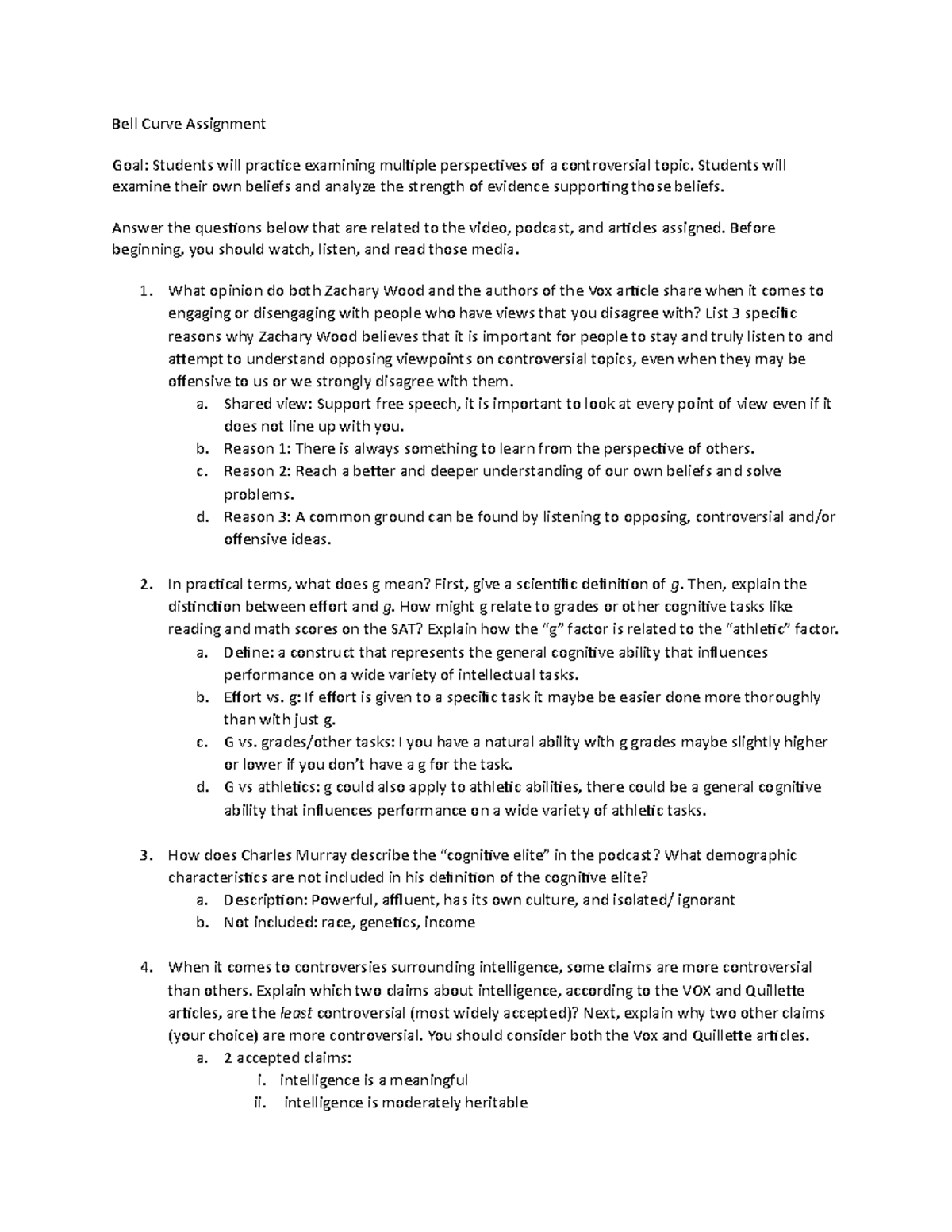 Bell Curve Assignment - Bell Curve Assignment Goal: Students will ...