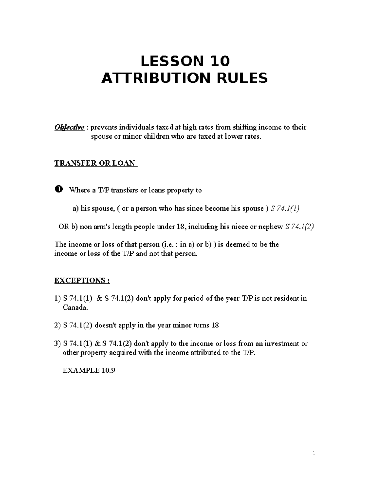 Tax Lesso 10B - LESSON 10 ATTRIBUTION RULES Objective : prevents ...