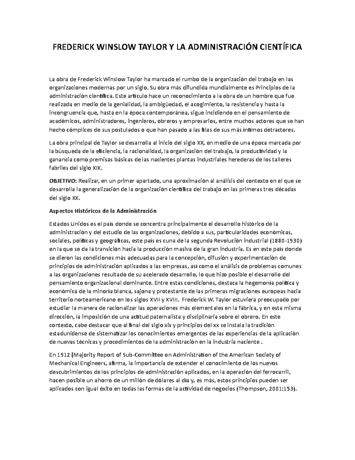 Frederick Winslow Taylor Y LA Administración Científica - FREDERICK ...