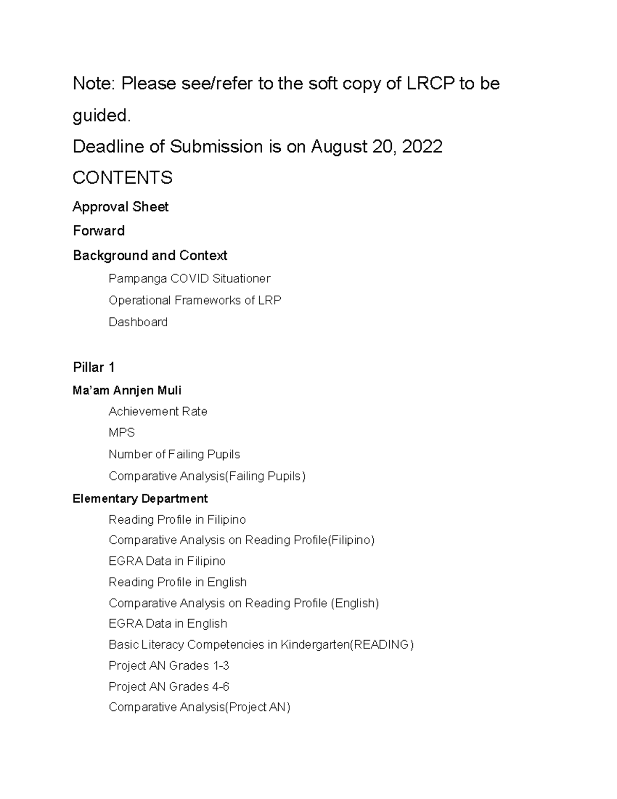 Tasking-of-LRCP - Notes - Note: Please see/refer to the soft copy of ...