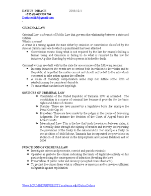 Criminal Law module 1- LPU 2940 - UNZA - Studocu
