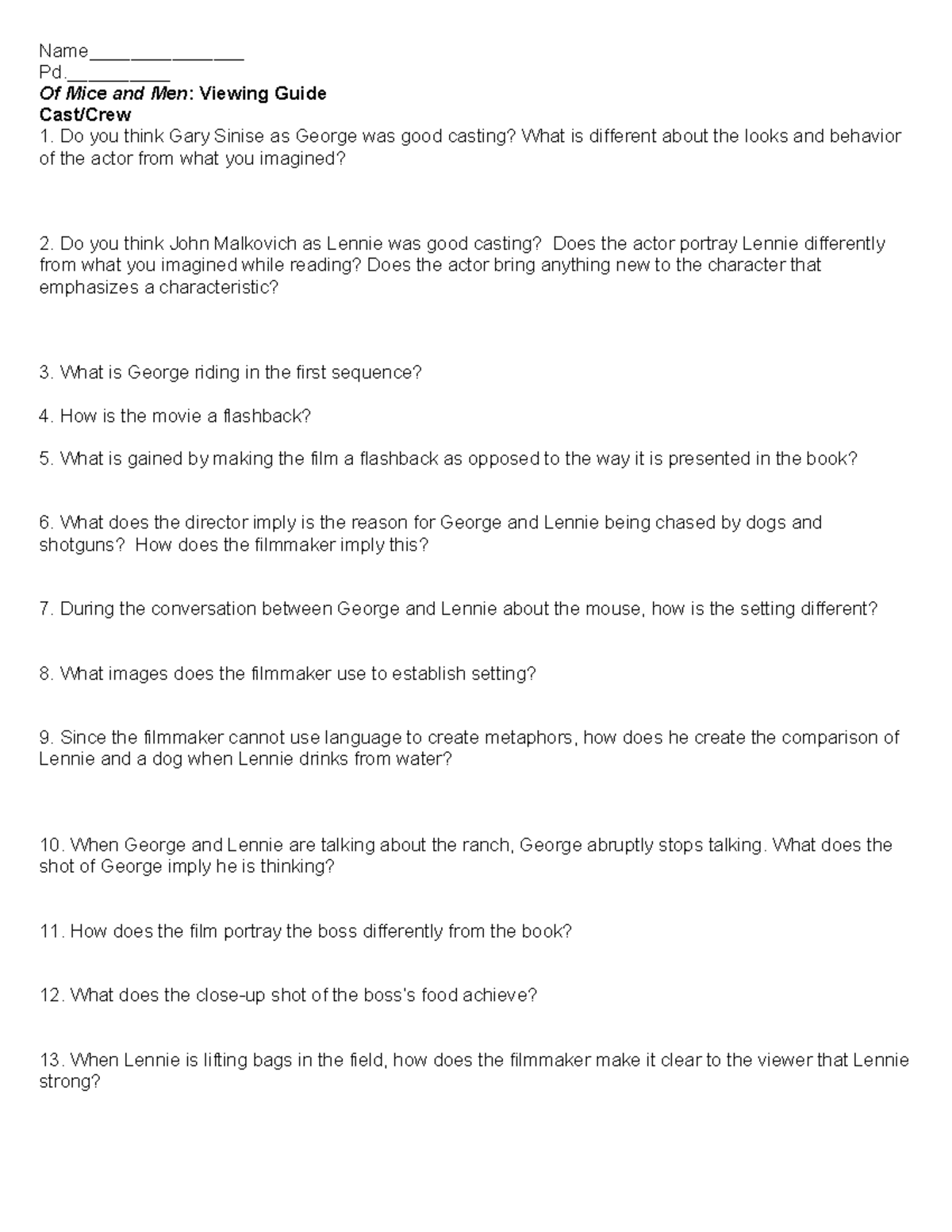 Film Review - Analysis of film - Name_______________ Pd.__________ Of ...