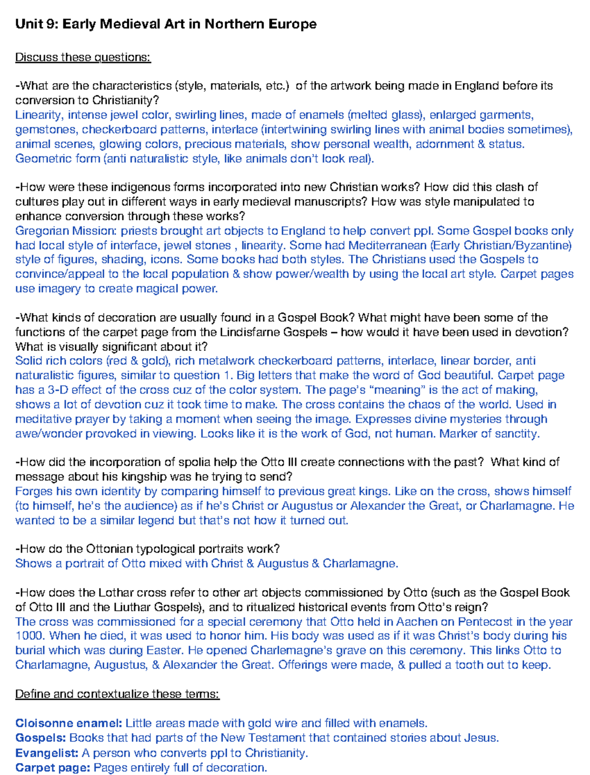 Test 3 Review - Unit 9: Early Medieval Art in Northern Europe Discuss ...