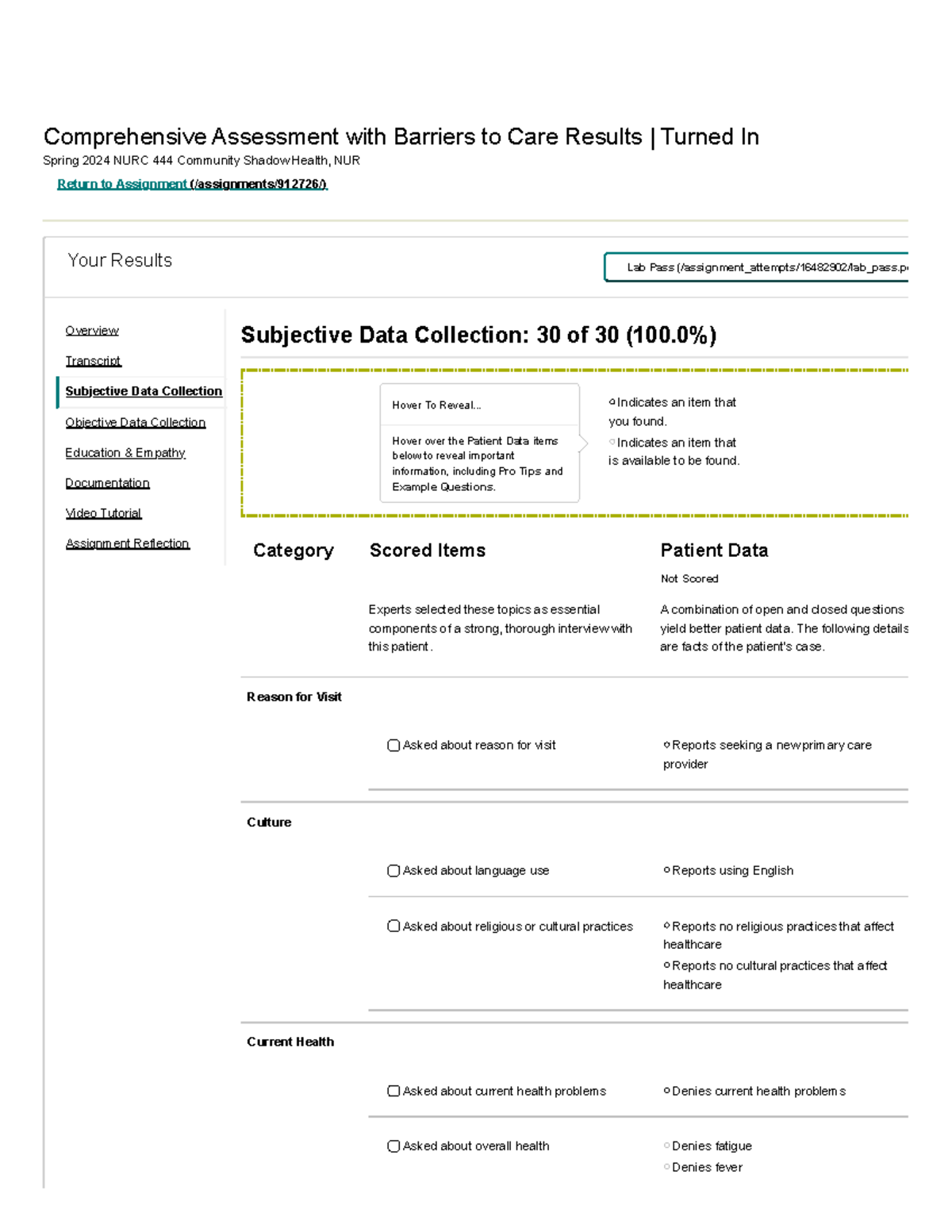Tanner bailey Comprehensive Assessment with Barriers to Care Subjective ...
