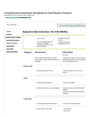 Tanner bailey Comprehensive Assessment with Barriers to Care Objective ...