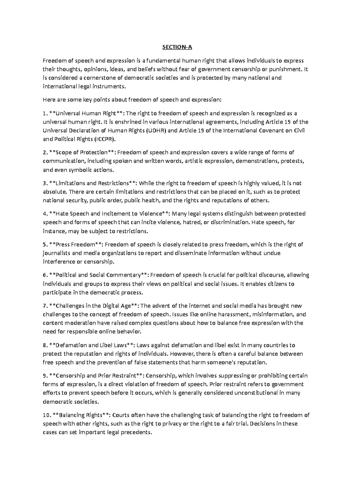 RTI - right to information - SECTION-A Freedom of speech and expression ...